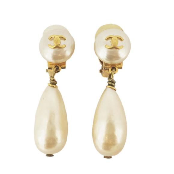 CHANEL | Jewelry | Chanel Earrings Coco Mark Fake Pearl Gp Plated Gold ...
